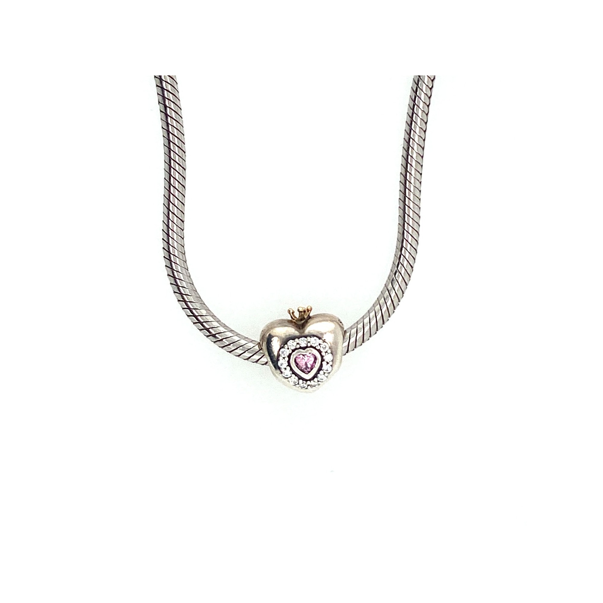 Charm PANDORA coleção Coração de Princesa com zircônias em prata de lei
