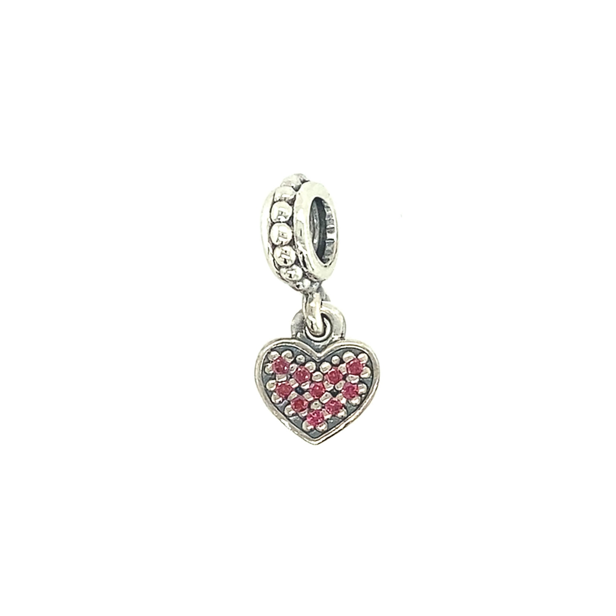 Charm pendente Pandora coração com zirconia vermelha em prata