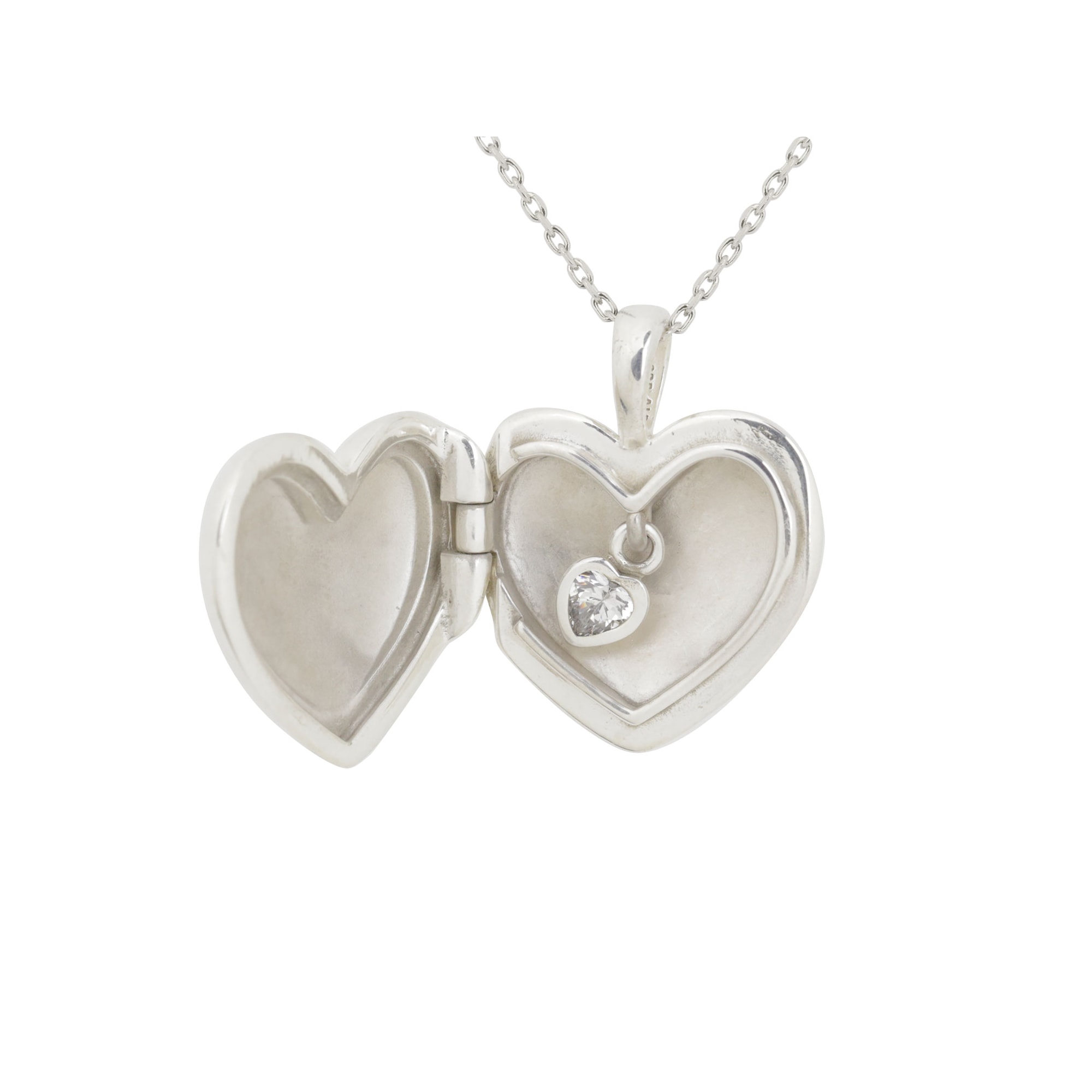 Pingente Pandora coração relicário com zircônia em prata